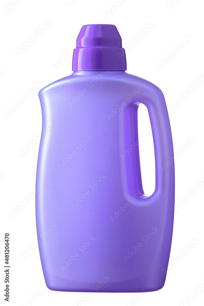 Purple plastic bottle of detergent or fabric softener, isolated on a ...