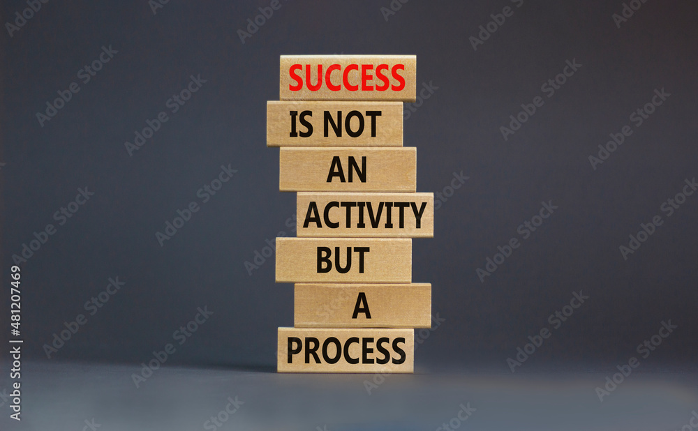 Success in process symbol. Wooden blocks with words Success is not an ...