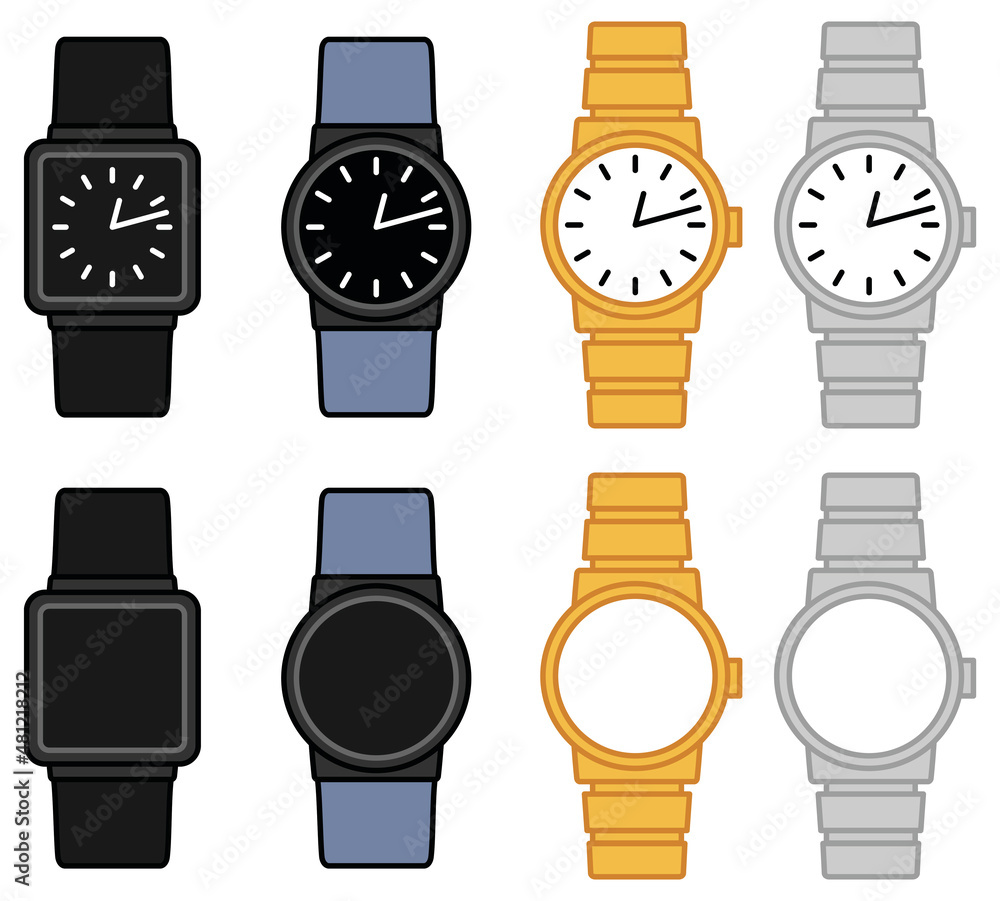 Wrist Watch Clipart Set & Template - Silver, Gold and Black Stock ...