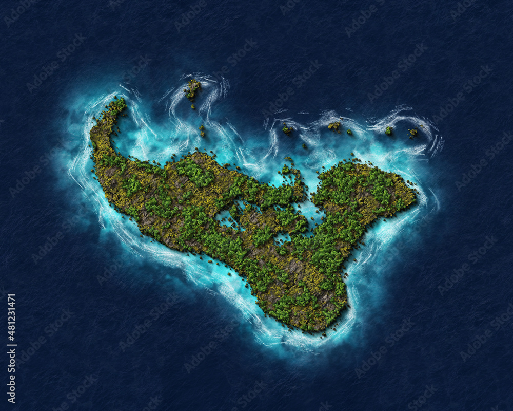 Tonga top view 3d background. Tonga tropical island affected by volcano ...
