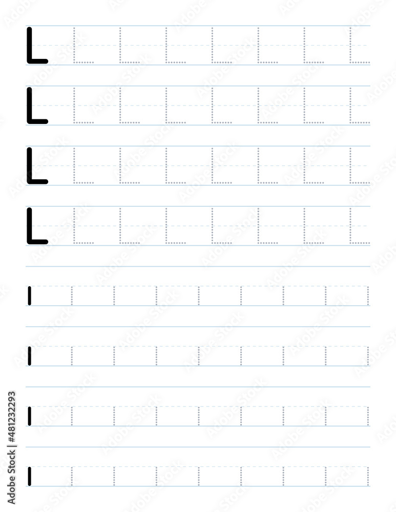 Tracing letter L worksheet for kids Stock Vector | Adobe Stock