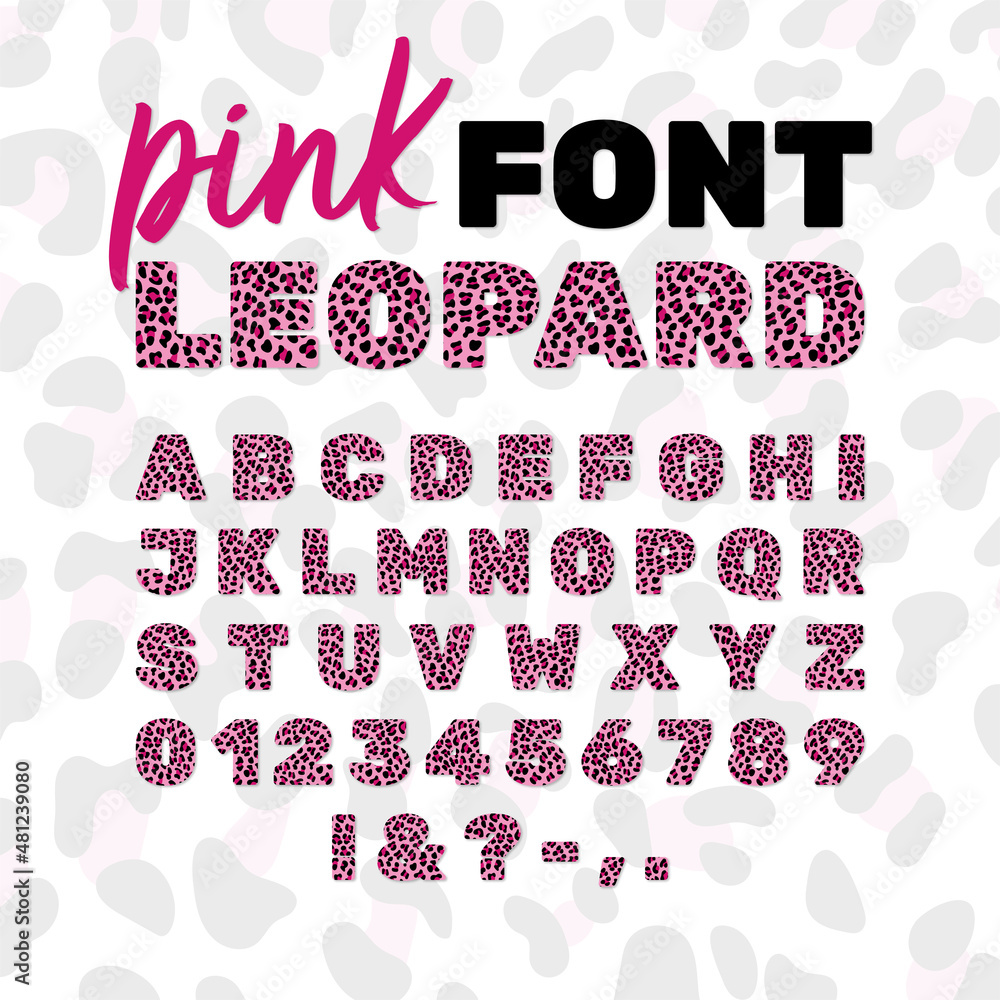 Pink leopard letters and numbers Leopard font Wild animal alphabet ...