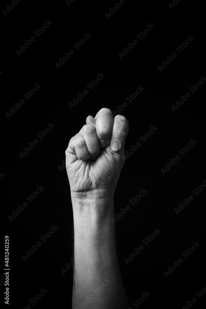B+W image of hand demonstrating Chinese sign language letter N isolated ...