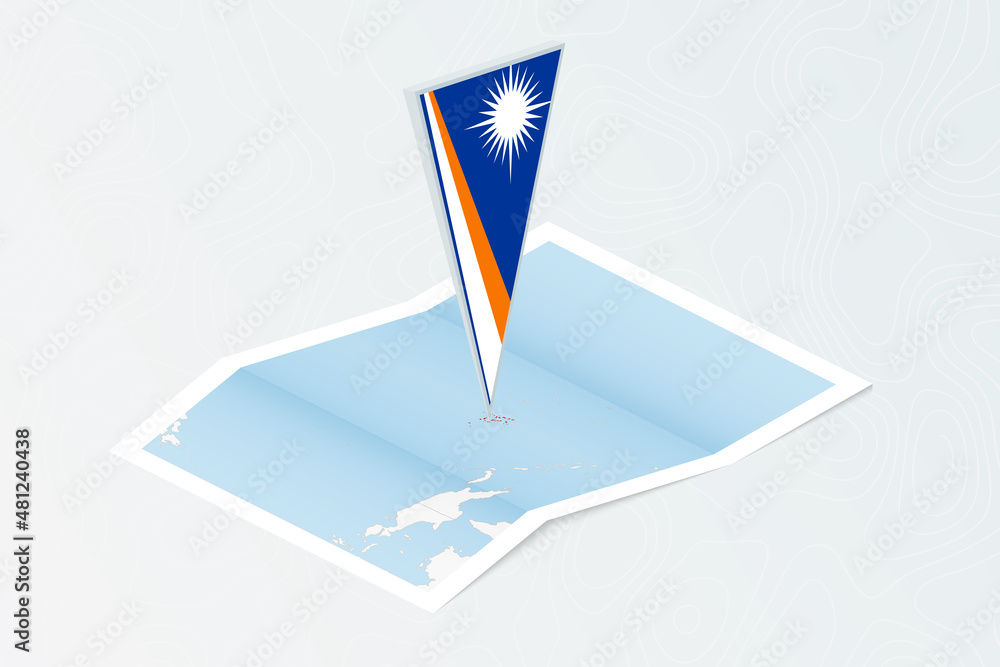Isometric paper map of Marshall Islands with triangular flag of ...