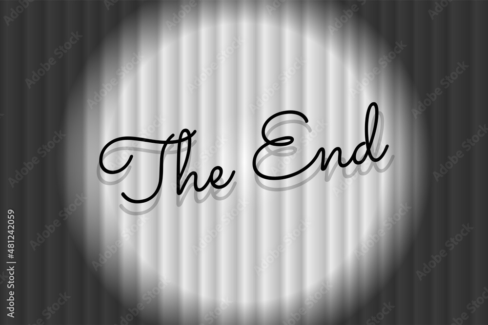 The End text on closed white silky luxury theater curtain background ...