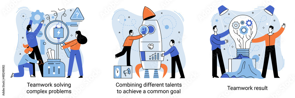 Teamwork solving complex problems, combining different talents to ...