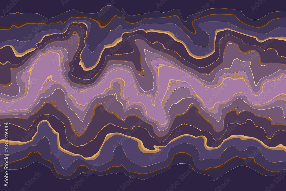 Stylized agate vector texture. Dynamic gold veins on blue very peri ...