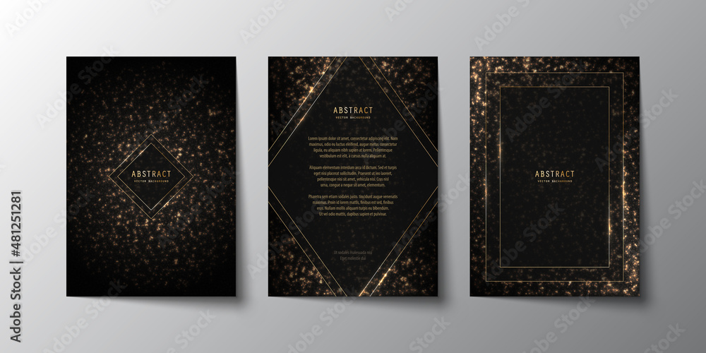 Vector shiny black backgrounds set with golden glitter, sparkles and ...