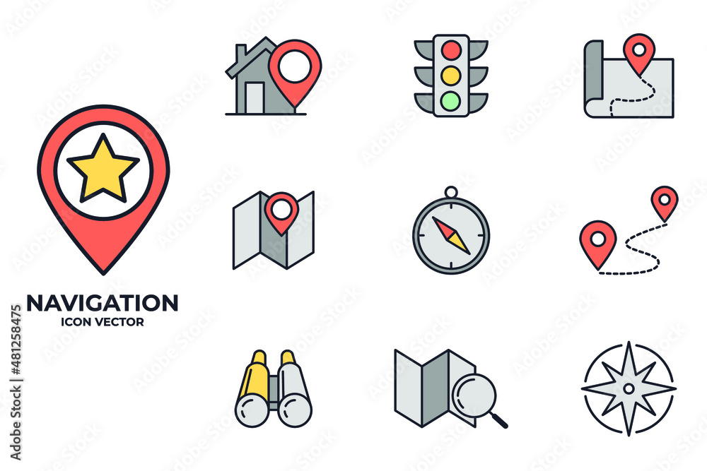 Set of Navigation icon. location, GPS elements pack symbol template for ...
