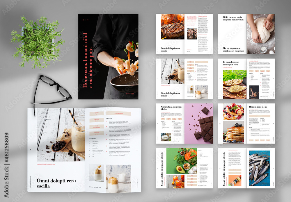 Clean Restaurant Recipe Book Layout Stock Template | Adobe Stock