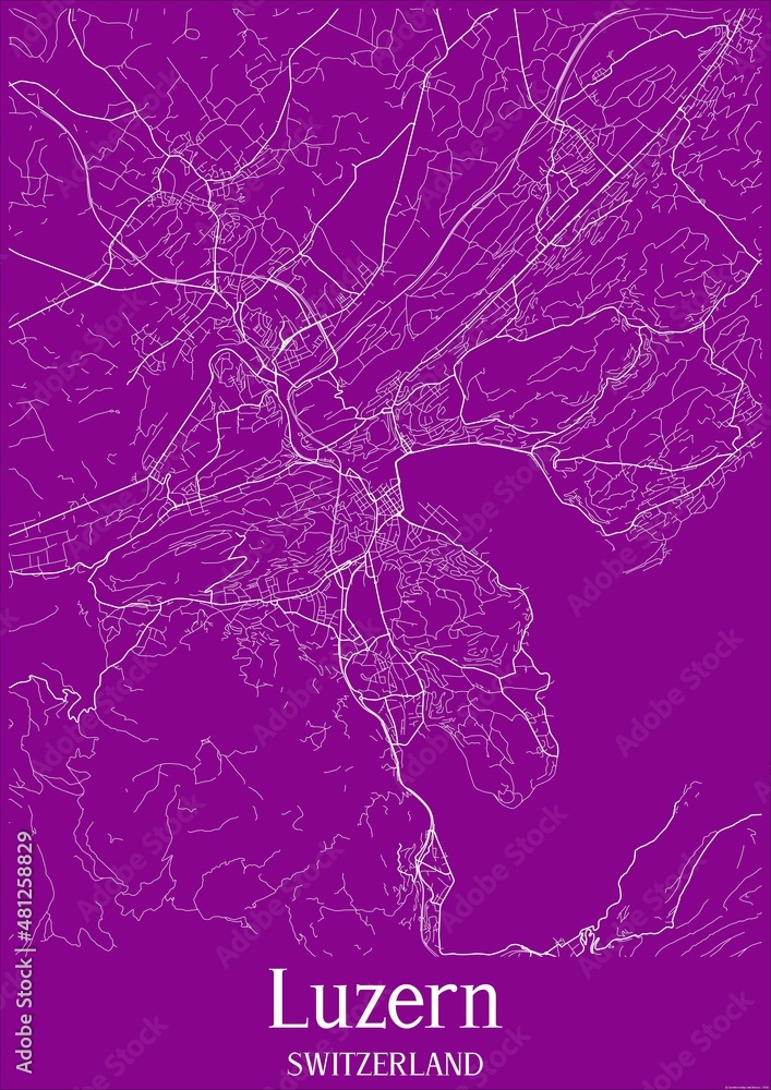 Purple map of Luzern Switzerland. Stock Illustration | Adobe Stock