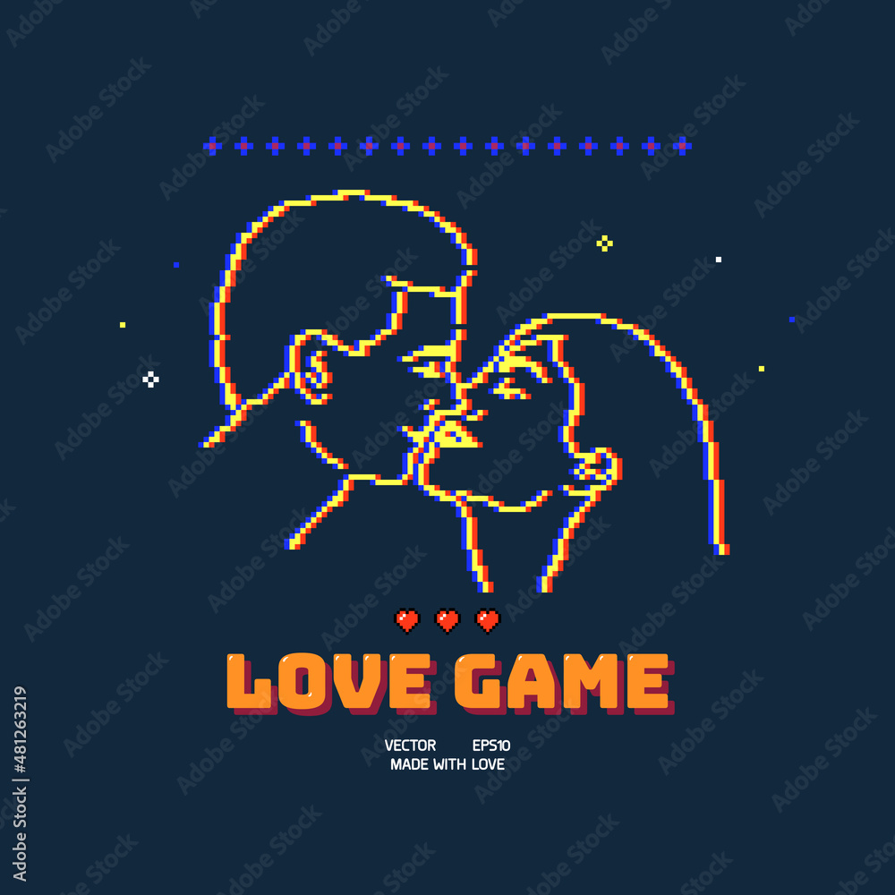 Couple in love game. Romantic lovers portrait. 8 bit pixel art style ...