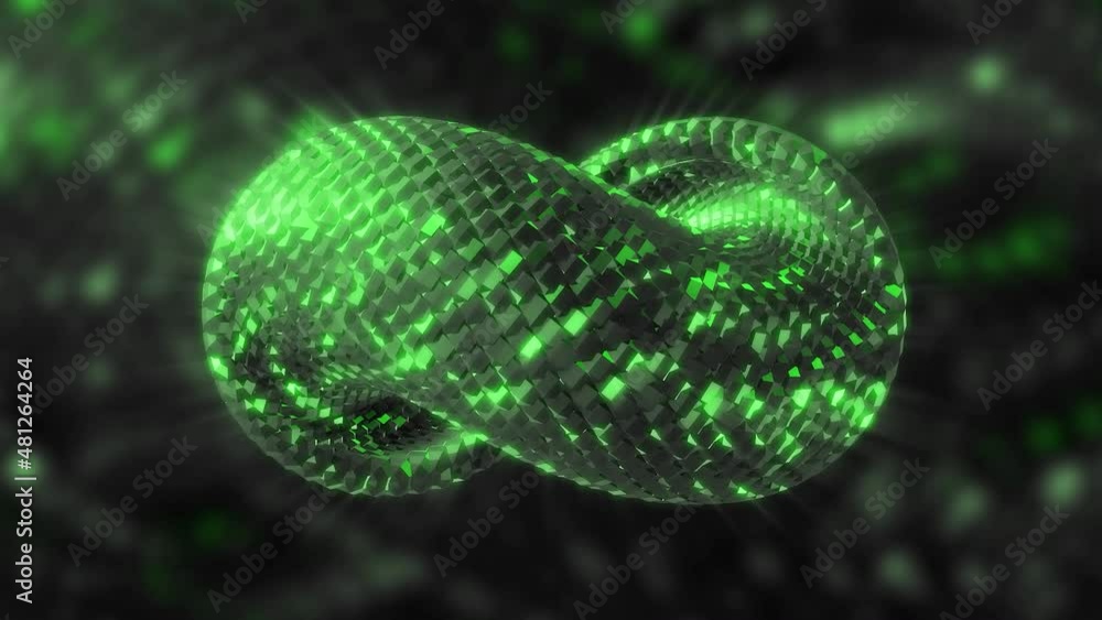 Cycled animation of 3d infinity symbol with green scales texture on ...