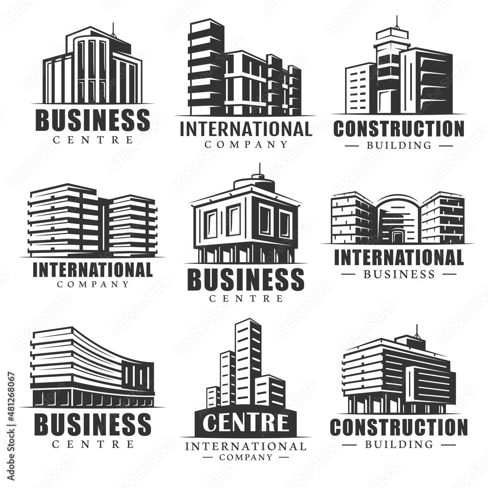 Set of vintage buildings labels. Templates for the design of logos and ...