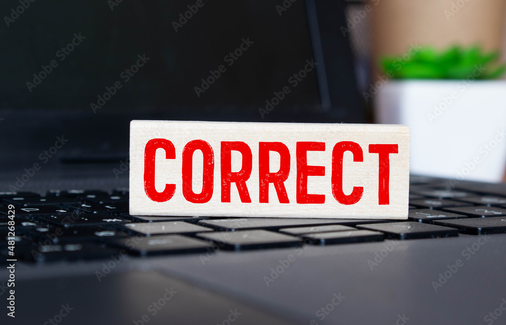 Tile alphabet letter in word correct on wood background. Stock Photo ...