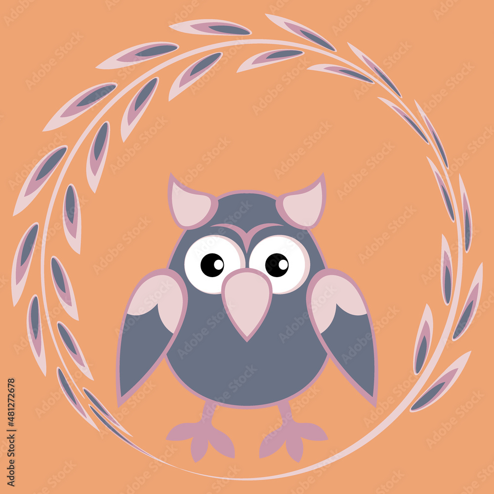 cartoon styled owl, drawing of a child. Design element. Birds ...