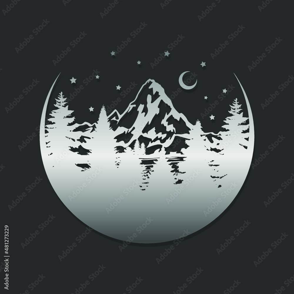 Mountain Scene Illustration Clip Art Design Shape. Forest Night ...