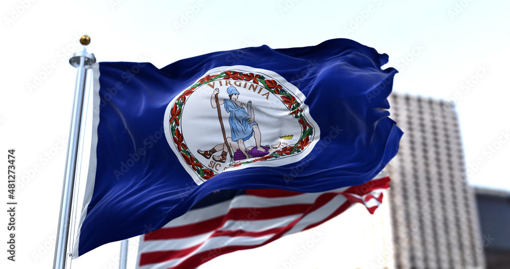 the flag of the US state of Virginia waving in the wind Stock Photo ...