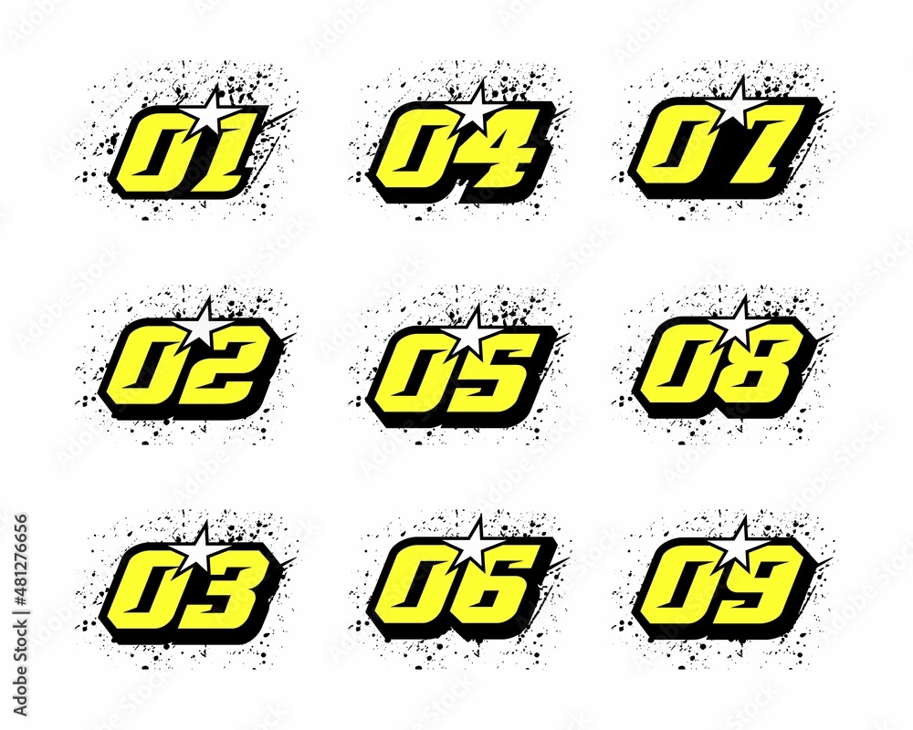 Racing number, start racing number, sport race number with brush point ...