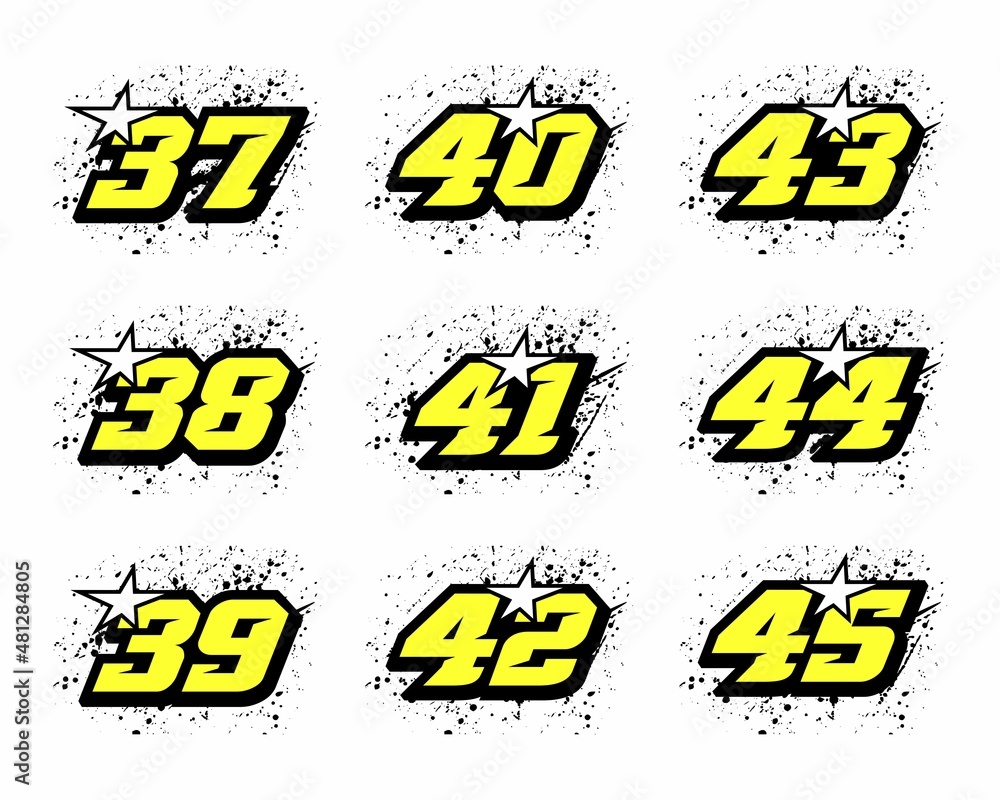 Racing number, start racing number, sport race number with brush point ...