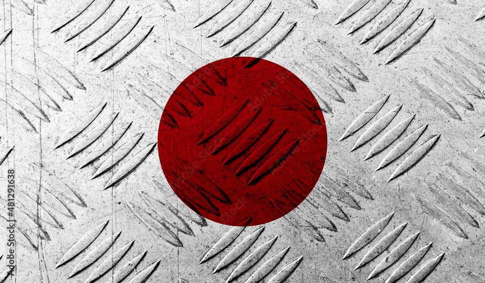 Japan flag on rough metallic surface. 3D image Stock Illustration ...