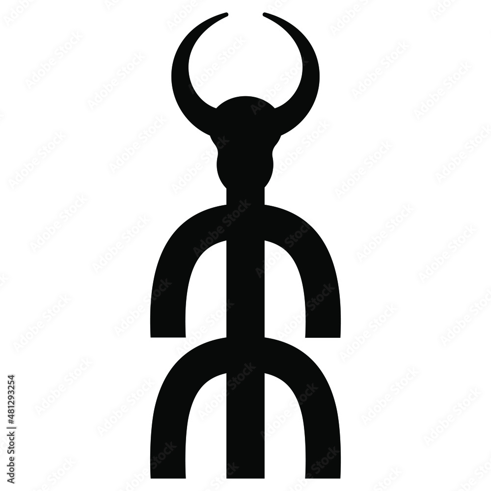 Stylized figure of god Baal Hadad. Horned man with bull head. Mythology ...