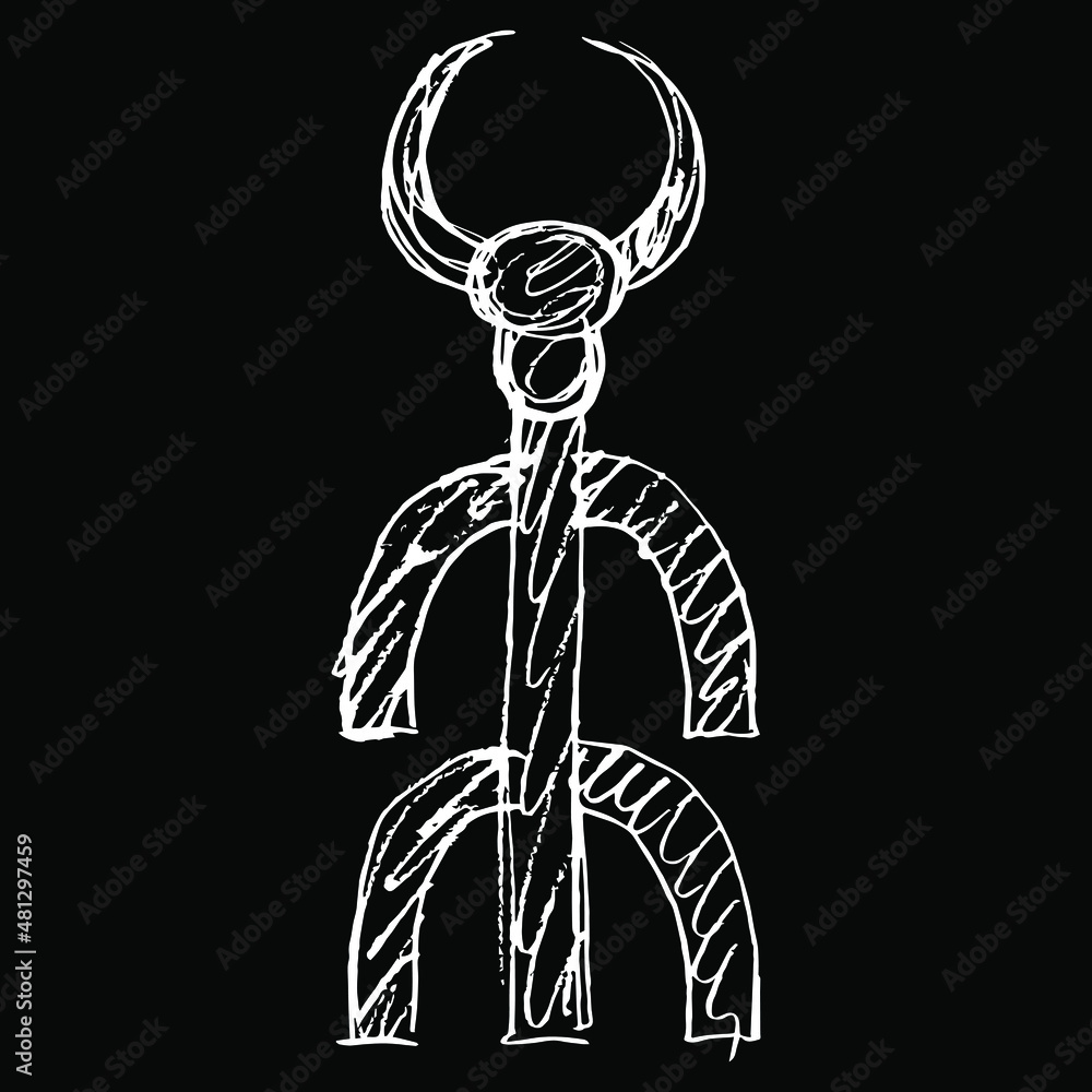 Stylized figure of god Baal Hadad. Horned man with bull head. Mythology ...