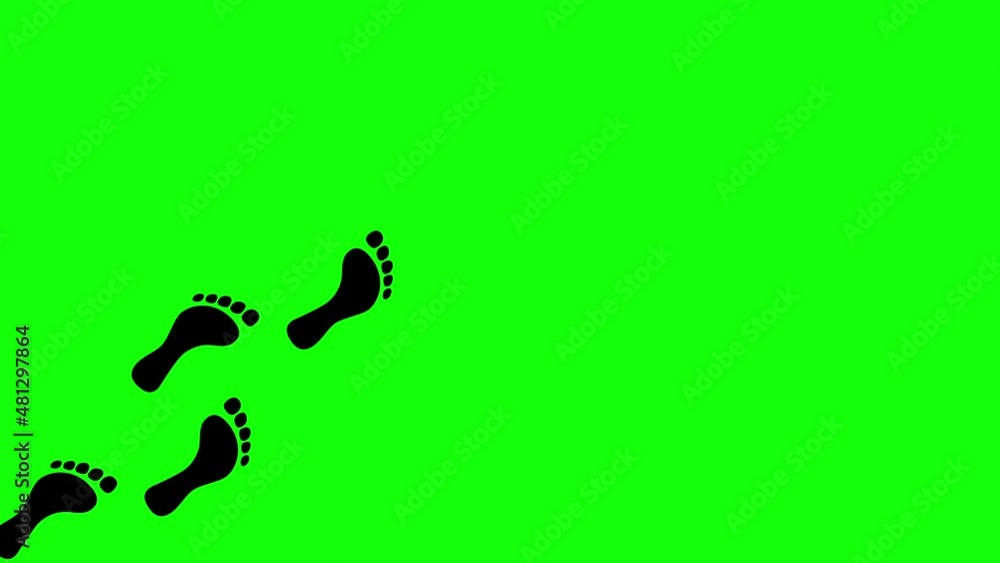 Human bare footprints traces appearing on green screen. Drawn animation ...
