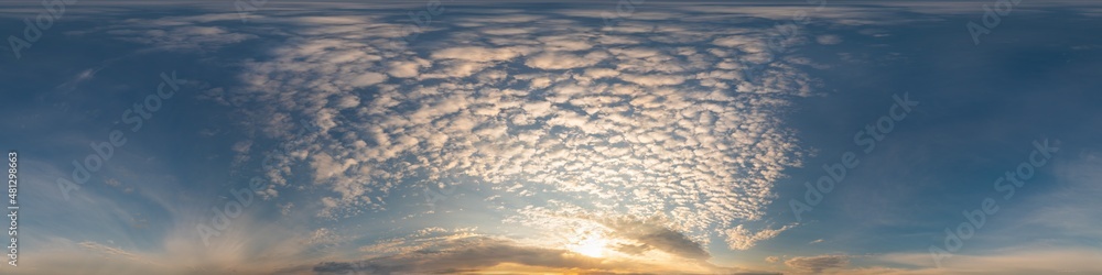 Dark blue sunset sky panorama with Cirrus clouds. Seamless hdr pano in ...