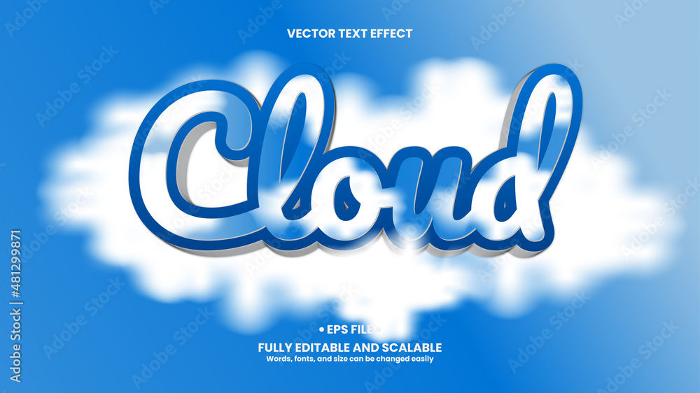 Cloud 3D Text Effect Stock Vector | Adobe Stock