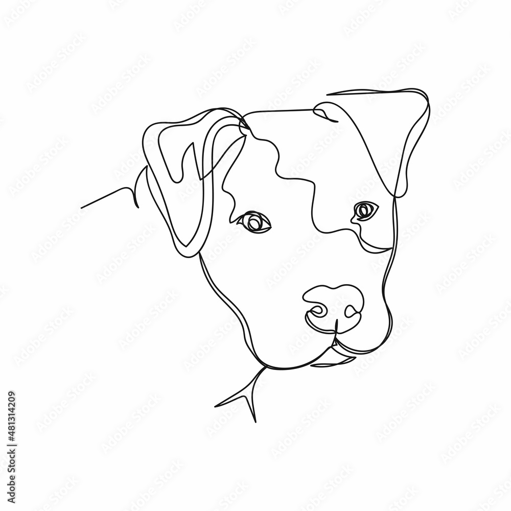 Continuous one simple single abstract line drawing of pitbull dog puppy ...