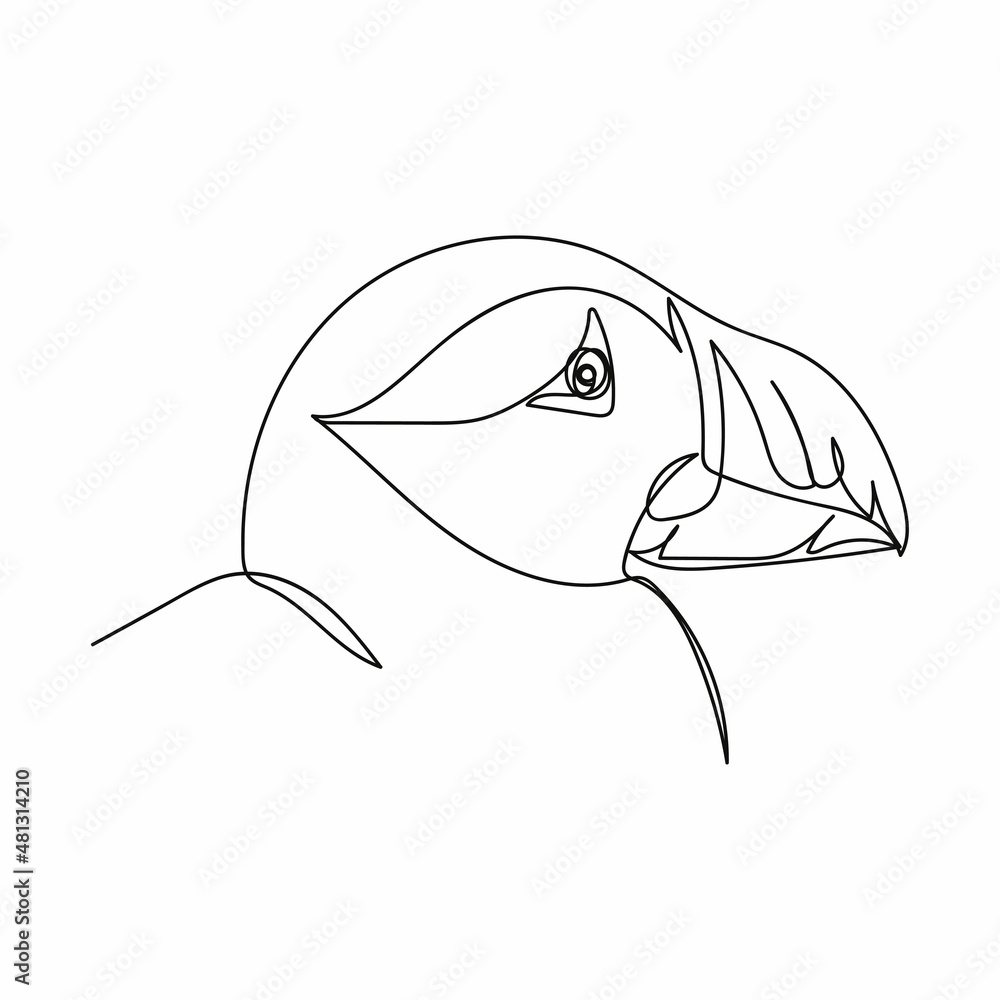 Continuous one simple single abstract line drawing of atlantic puffin ...