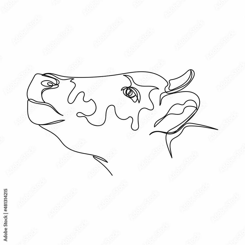 Continuous one simple single abstract line drawing of funny cow head ...