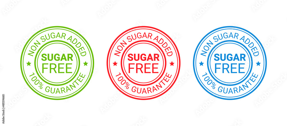 Sugar free stamp, icon. No sugar added badge. Diabetic round imprint ...