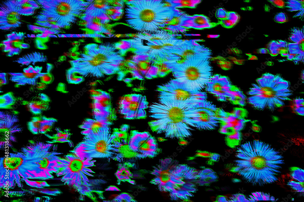 Abstract background with interlaced digital Distorted summer flowers ...