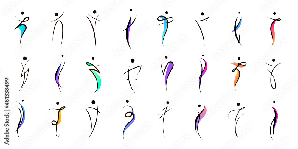 Vector set human body logos, people shapes, linear colorful stylezid ...