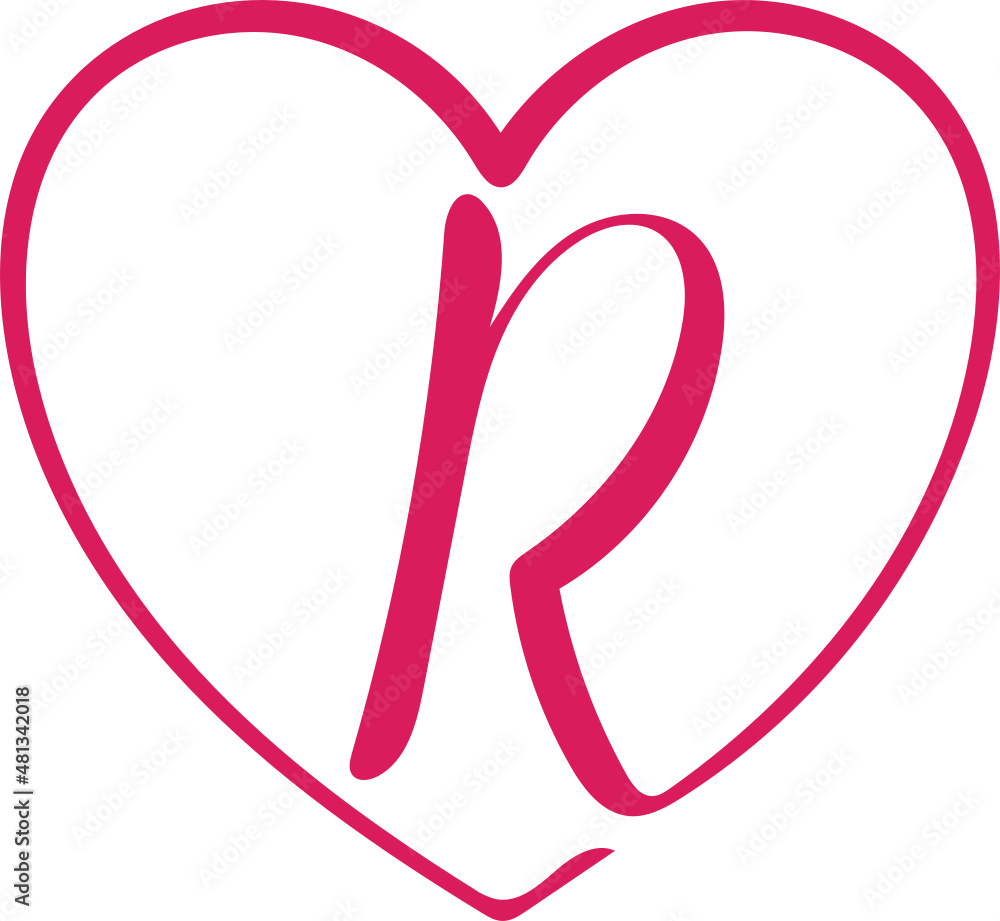monogram letter R with heart, hand drawing, heart sign Stock ...
