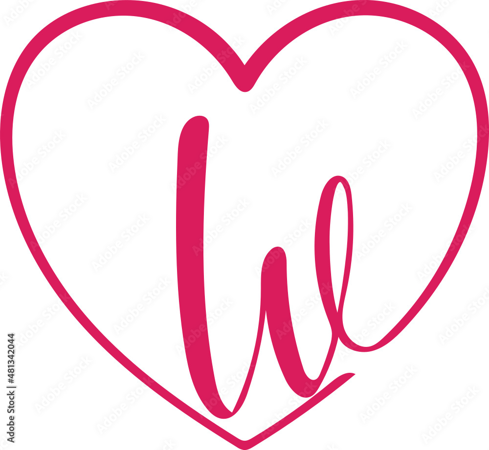 monogram letter W with heart, hand drawing, heart sign Stock Vector ...