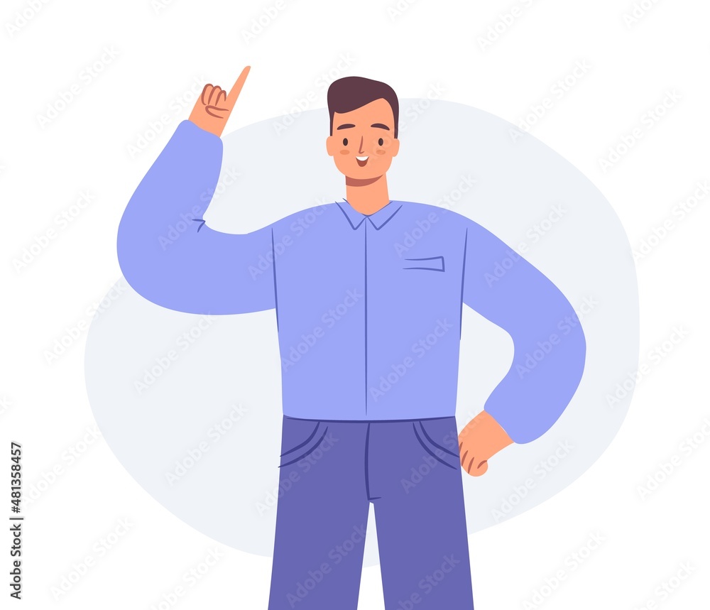 Man having idea. Guy showing Eurika gesture. Office worker vector ...