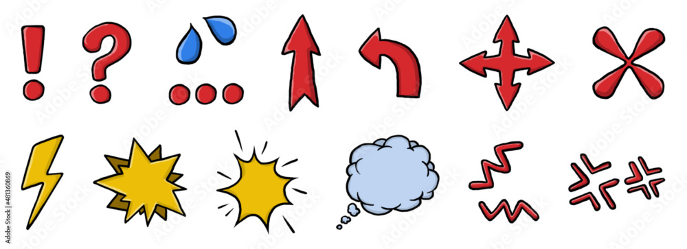 comics emotions icons set. Vector clip art symbols. Hand drawn cartoon ...