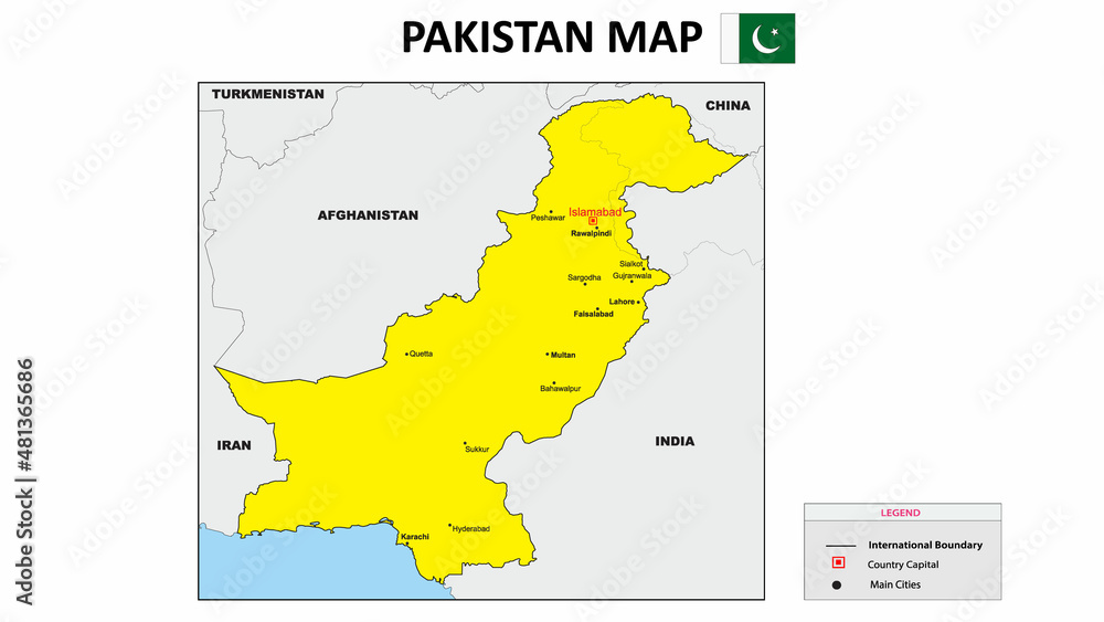 Pakistan map. Political map of Pakistan. Pakistan Map with yellow color ...
