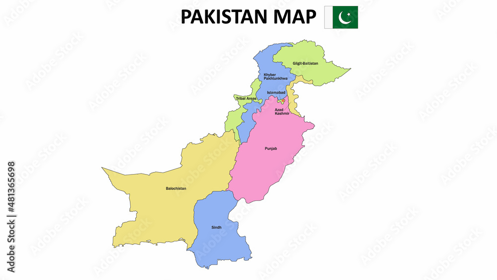 Pakistan Map. Pakistan Map with color background and all states name ...
