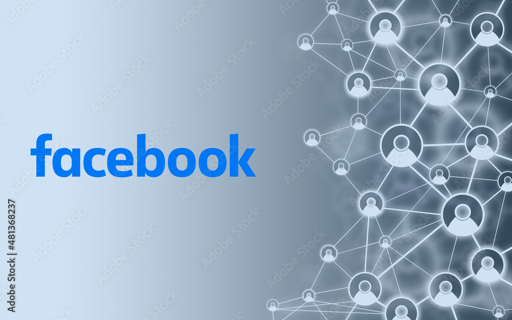 facebook logo on a gray background with symbolic linked contacts ...