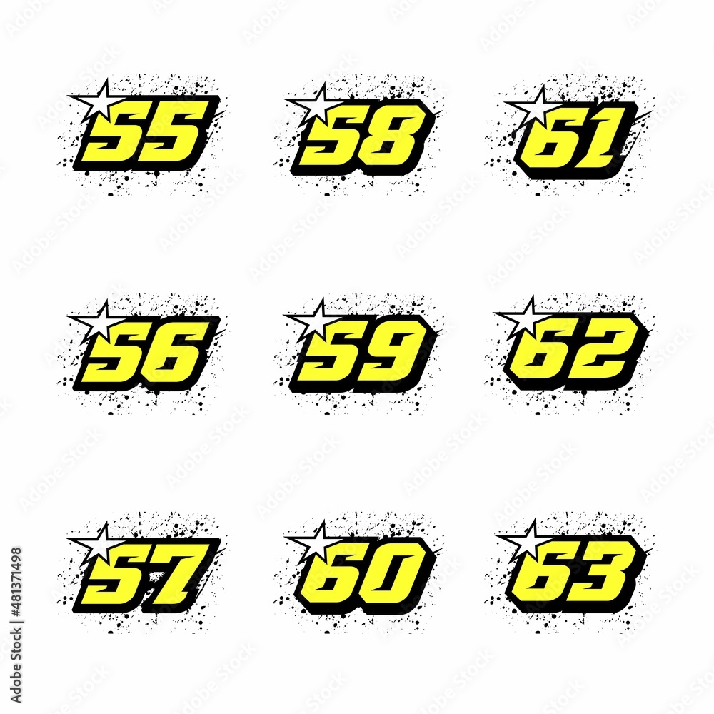 Racing number, start racing number, sport race number with brush point ...