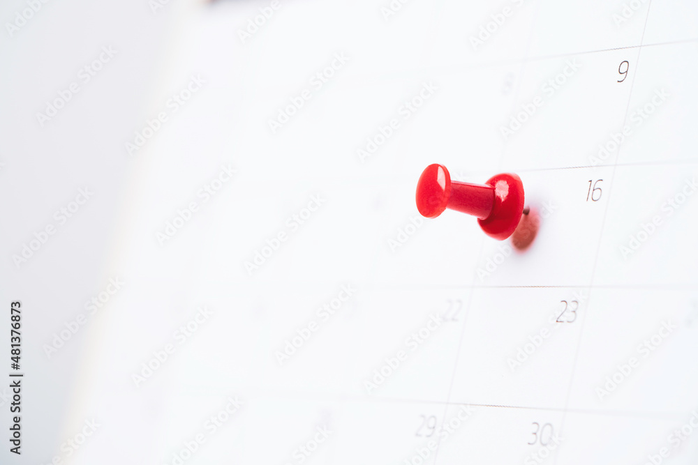 Red pin lace to white calendar with copy space for appointment plan ...
