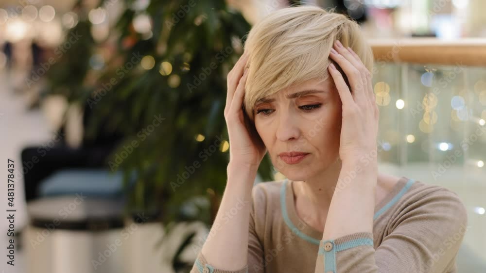 Sad middle aged caucasian woman 40s lady feel depressed problems. Upset ...