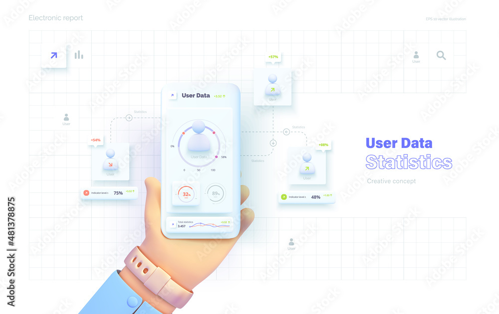 Classification of user data. The hand holds the phone. Mobile ...