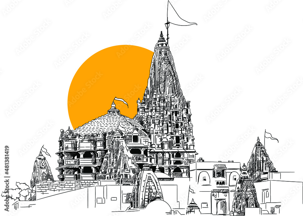 Dwarka Temple, Gujarat, India. Stock Vector | Adobe Stock