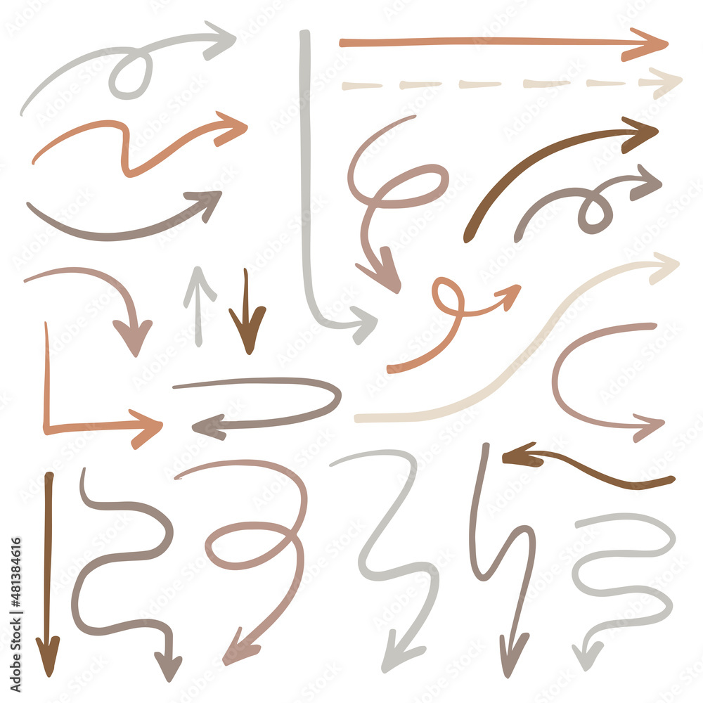 Hand drawn arrow set. Bullet journal web visual note sketch elements ...