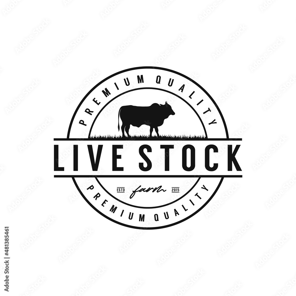 Vintage Livestock logo Cattle Angus Beef Emblem Label design template ...